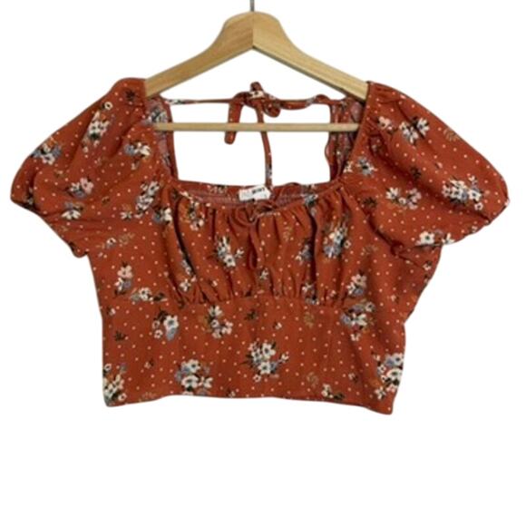 mine | Tops | Cottage Core Crop Top Sz Lg Floral Tie Smock Milk Maid ...
